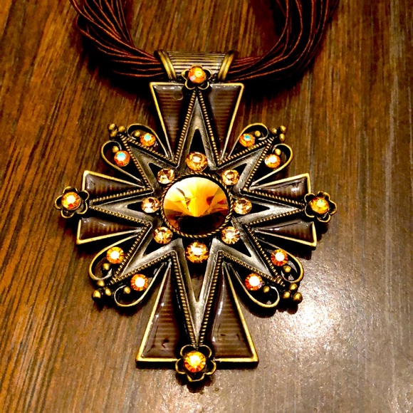 Jewelry | Enamel Crystal Encrusted Pendant Necklace | Poshmark